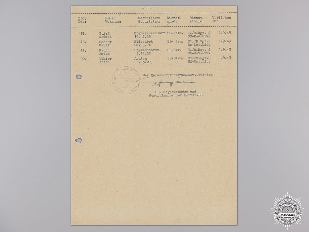 A Signature Of Ss Panzer Commander Hans Fegelein – eMedals