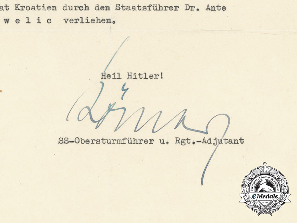 A Posthumous Iron Cross Award Document To The Wife Of Waffen-Ss Sturmb ...