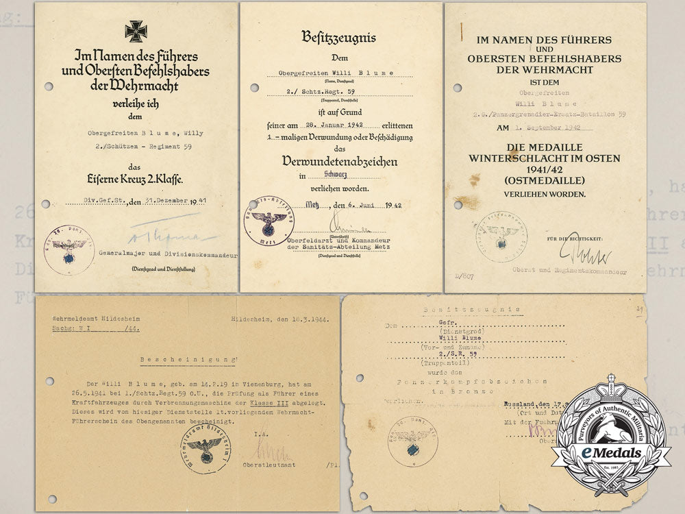 A Set Of Panzer Award Documents Signed By Von Bismarck – eMedals