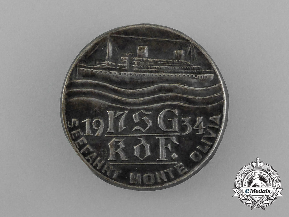 A 1934 Kdf (Strength Through Joy) See Voyage To Monte Olivia Badge ...