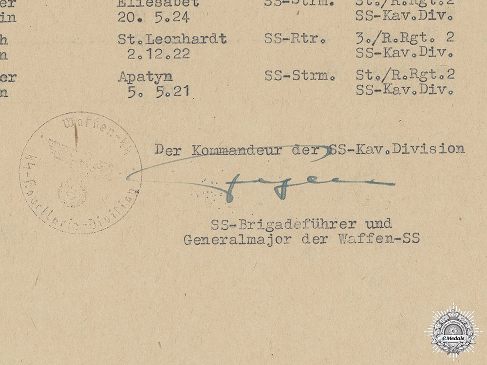 A Signature Of Ss Panzer Commander Hans Fegelein – eMedals
