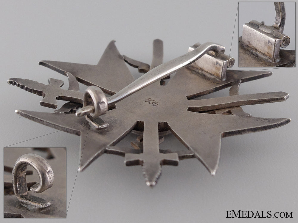 A Spanish Cross In Silver With Swords; Marked 835 – eMedals