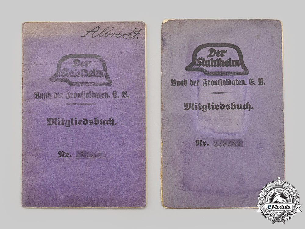Germany, Der Stahlhelm. A Pair Of Membership Booklets – eMedals