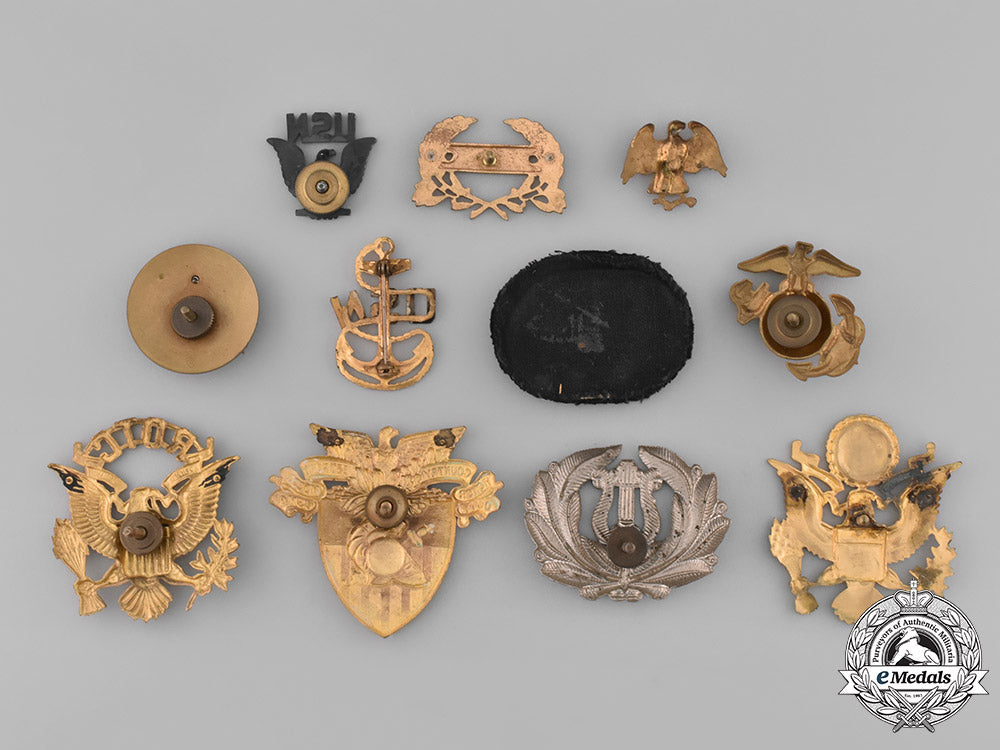 United States. Lot Of Eleven Army, Navy, Marine Corps And Rotc Cap Bad ...