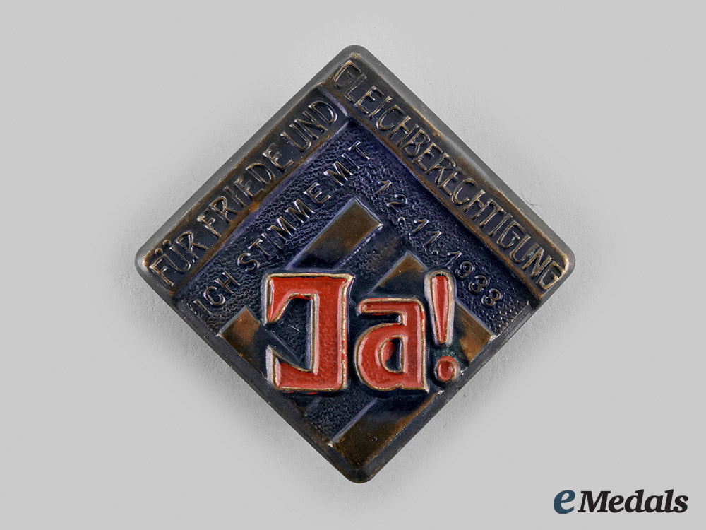 Germany, Third Reich. A 1933 Referendum Propaganda Badge – eMedals