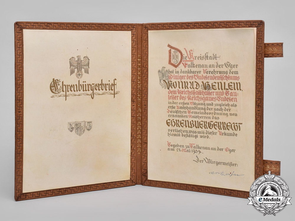 Germany, Third Reich. An Honorary Citizenship Certificate To Reichssta ...