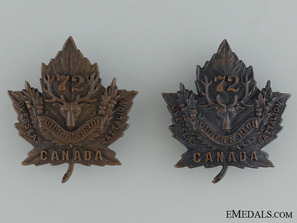 Wwi 72Nd Infantry Battalion Collar Pair Cef – eMedals